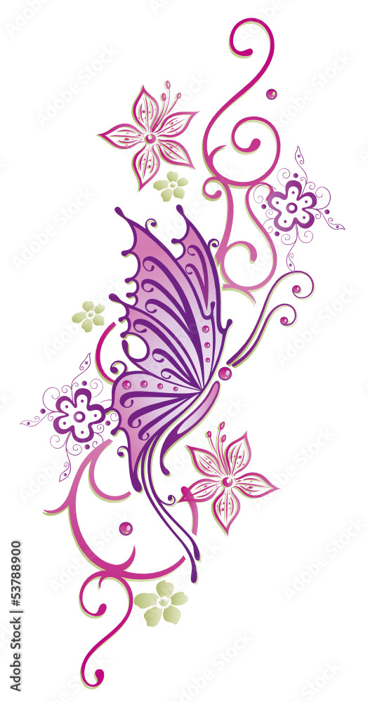 Ranke, Blumen, Blüten, Schmetterling, Pastell Stock Vector | Adobe Stock