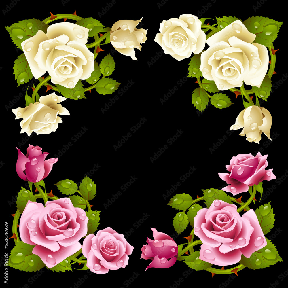 Vector rose corner isolated on black background Stock Vector | Adobe Stock