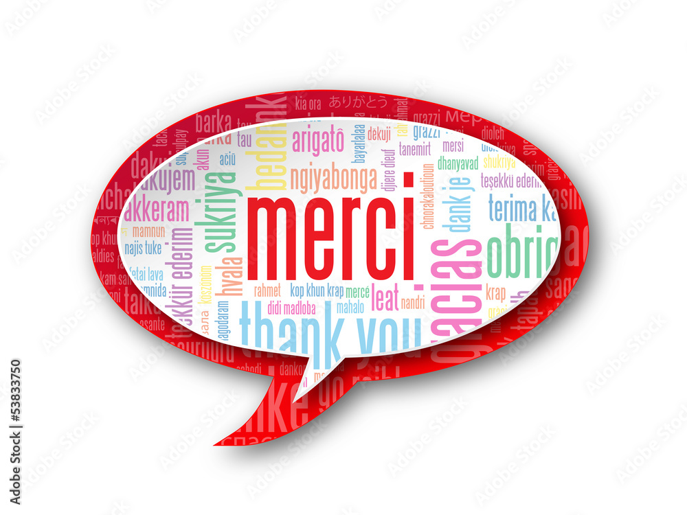 Carte "MERCI" (message icône bulle joie thank you danke gracias) Stock ...
