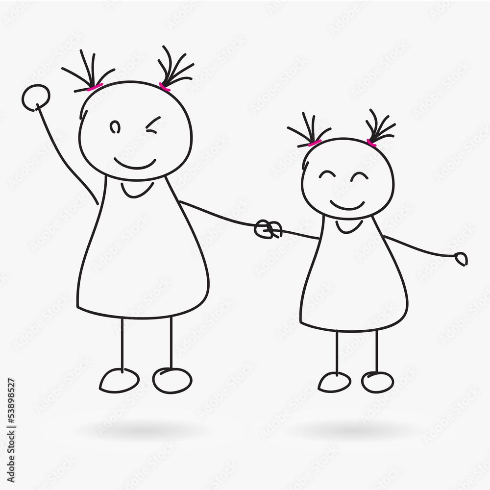 Two Sisters Holding Hands Clipart