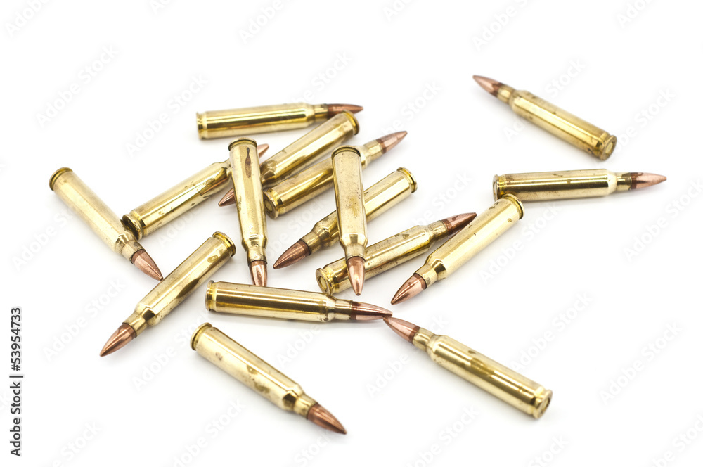 Cartridge 5.56 mm caliber, Machine gun bullet isolated. Stock Photo ...