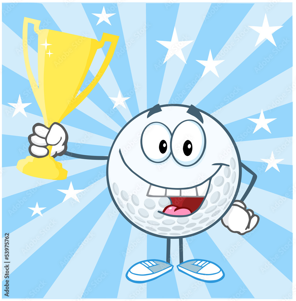 Happy Golf Ball Cartoon Character Holding Prize Trophy Cup Stock Vector ...