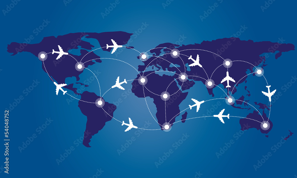 World map with airplane route concept Stock Vector | Adobe Stock