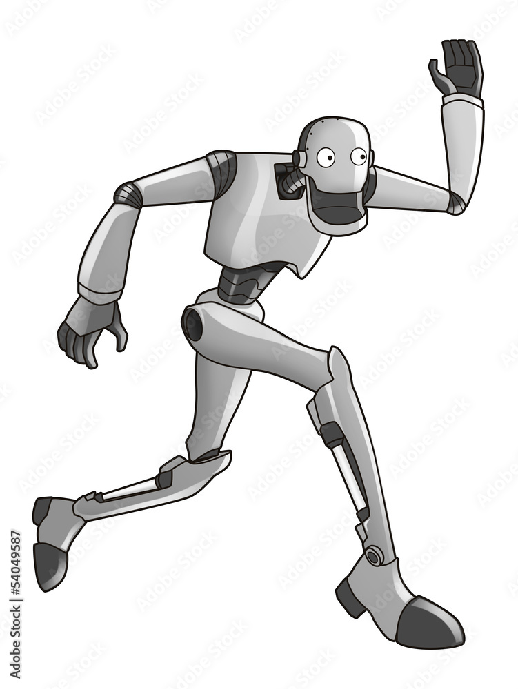 Cartoon illustration of a running robot Stock Illustration | Adobe Stock