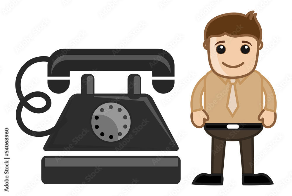 Cartoon Man with an Old Phone Stock Vector | Adobe Stock