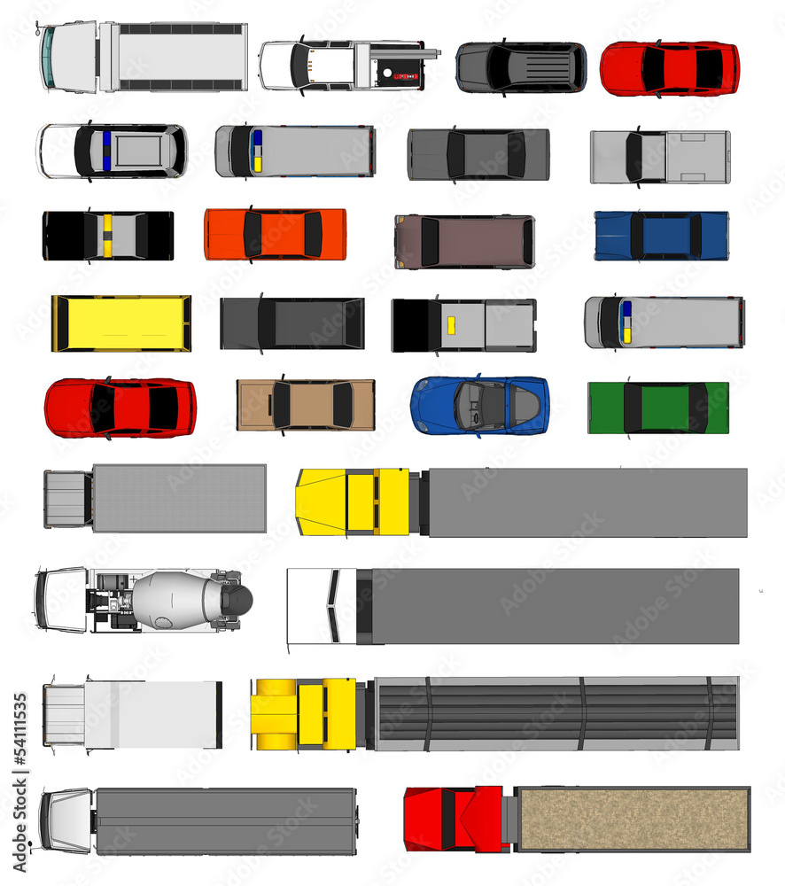 Set of Various Isolated Cars, Top View Position Stock Illustration ...
