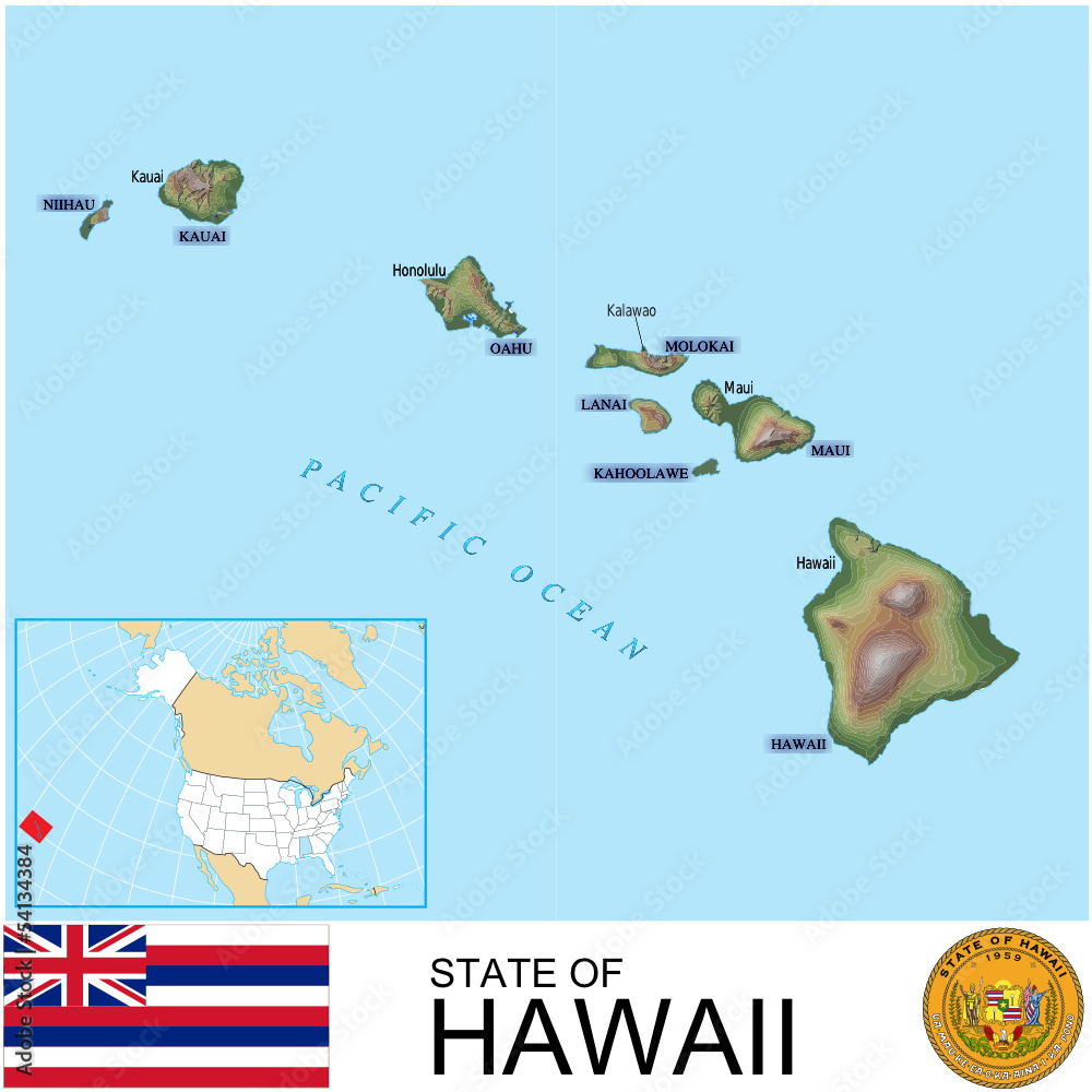 Hawaii USA counties name location map background Stock Vector | Adobe Stock