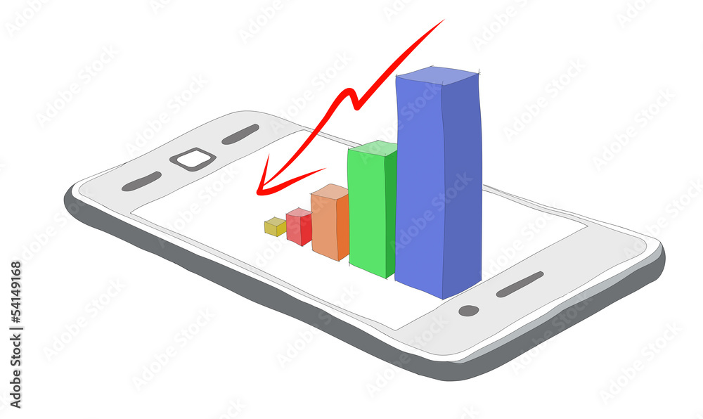 Smartphone business graph chart on a white background Stock ...