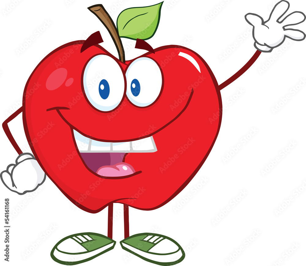 Smiling Apple Cartoon Mascot Character Waving For Greeting Stock Vector ...