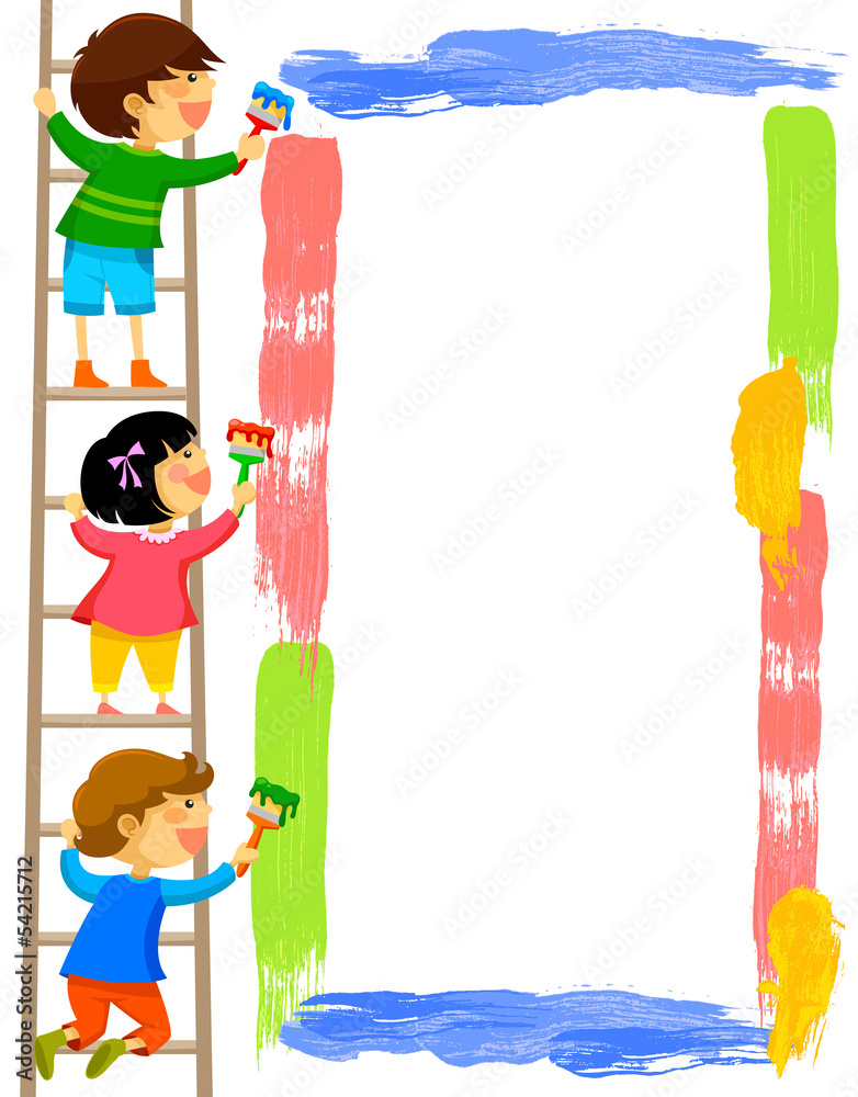 kids painting a frame Stock Vector | Adobe Stock