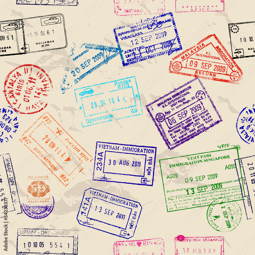 Seamless texture with real visa stamps. Stock Vector | Adobe Stock