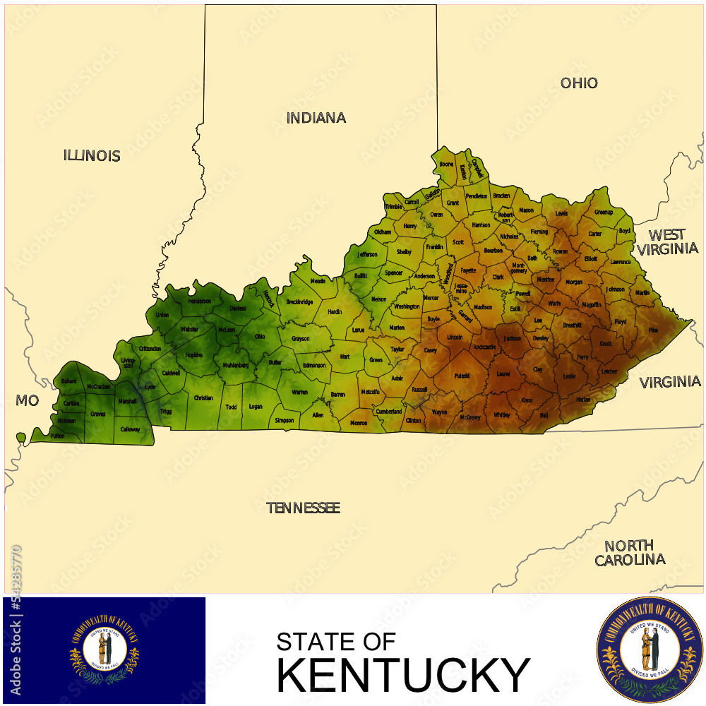 Kentucky USA counties name location map background Stock Vector | Adobe ...