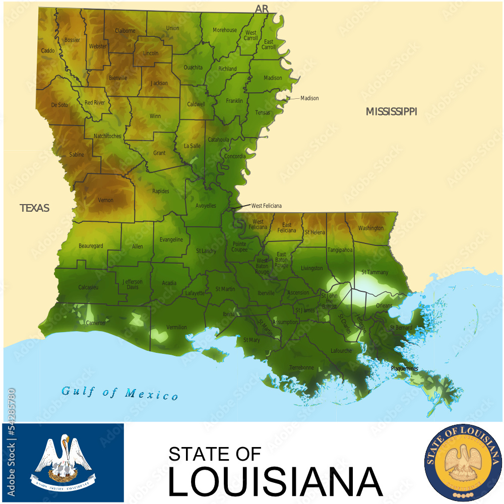 Louisiana USA counties name location map background Stock Vector ...