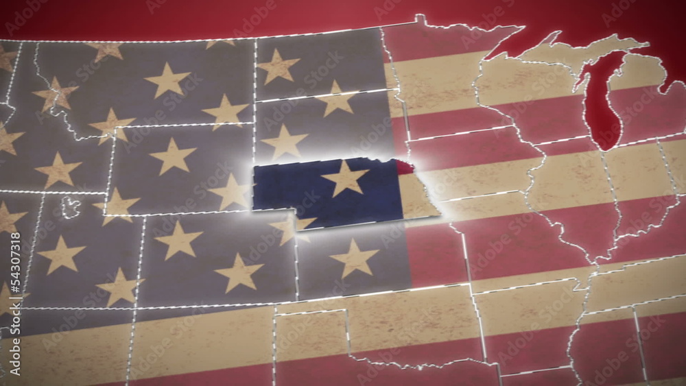 USA map, Nebraska pull out, all states available. Red Stock Video ...