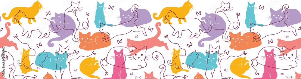 Vector Colorful Cats Horizontal Seamless Pattern Background Stock ...