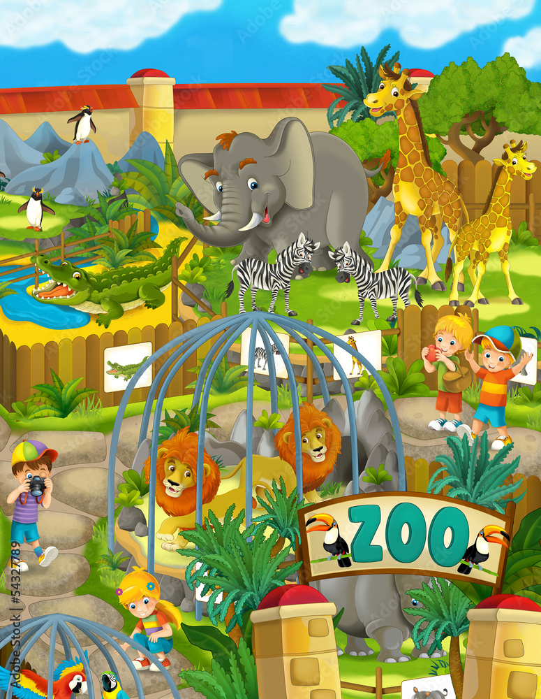 Cartoon zoo - amusement park - illustration Stock Illustration | Adobe ...