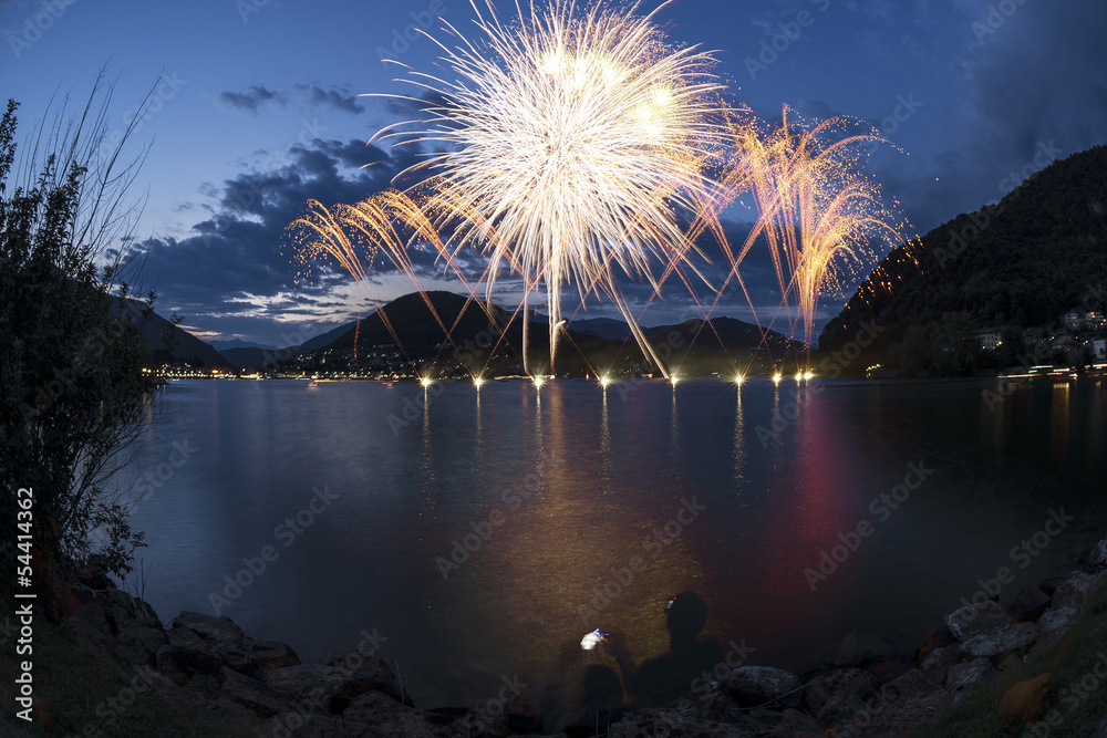Fireworks on the Lugano Lake Stock Photo | Adobe Stock