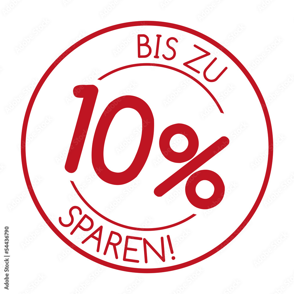 Aktion bis zu 10% sparen - Rabatt Button Emblem Stock-Vektorgrafik | Adobe Stock