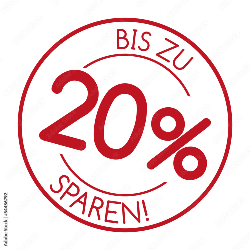 Aktion bis zu 20% sparen - Rabatt Button Emblem Stock-Vektorgrafik ...