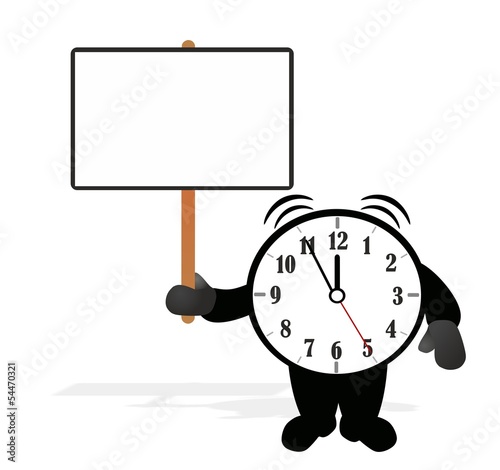 Cartoon clock holding blank board Stock Vector | Adobe Stock