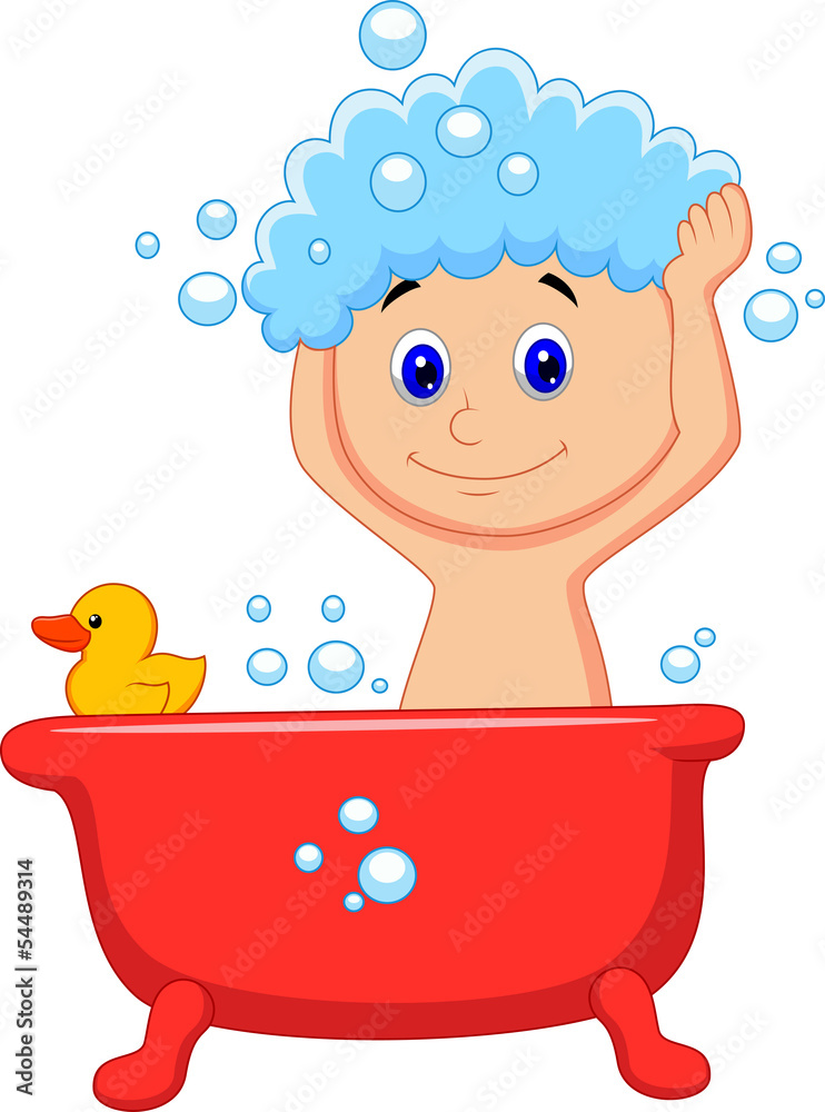 Cute cartoon boy having bath Stock Vector | Adobe Stock
