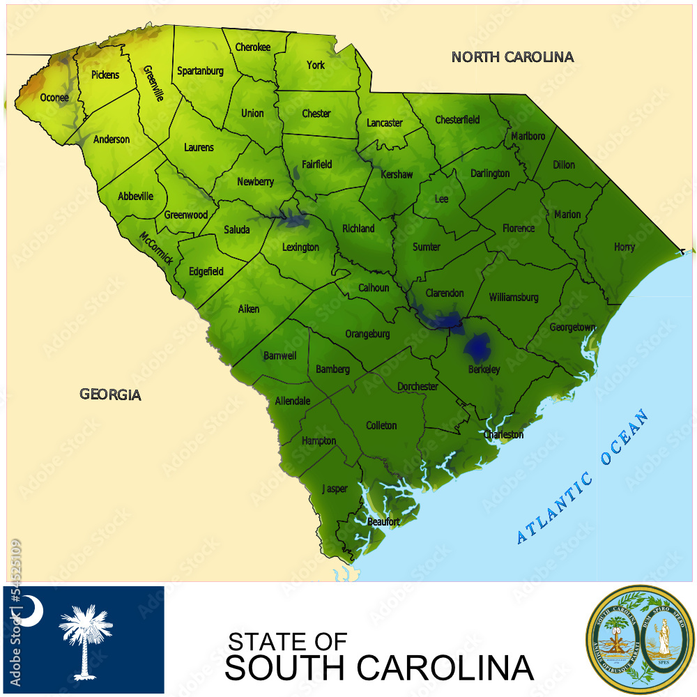 South Carolina USA counties name location map background Stock Vector ...