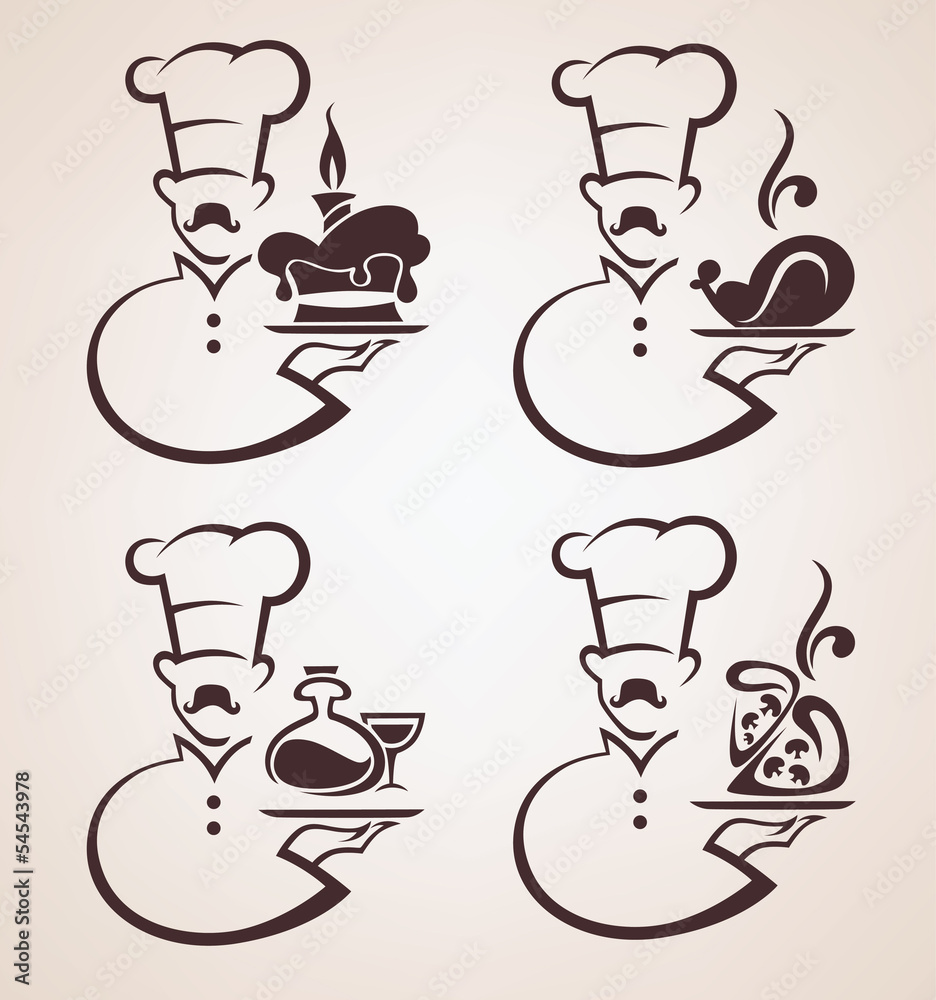 cooking symbols, food and chief silhouettes, vector collection Stock ...