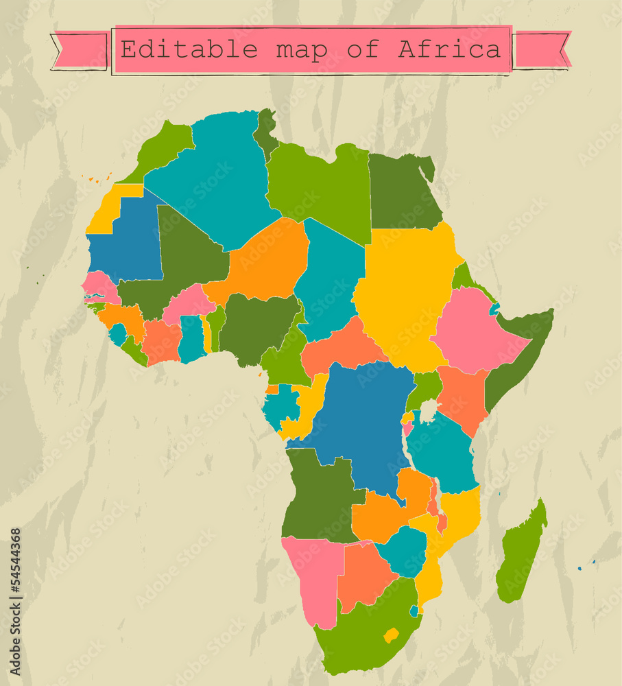 Editable map of Africa with all countries. Stock Vector | Adobe Stock