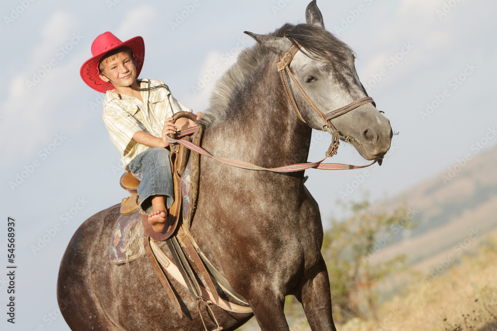 boy riding a horse on farm outdoor portrait Stock Photo | Adobe Stock