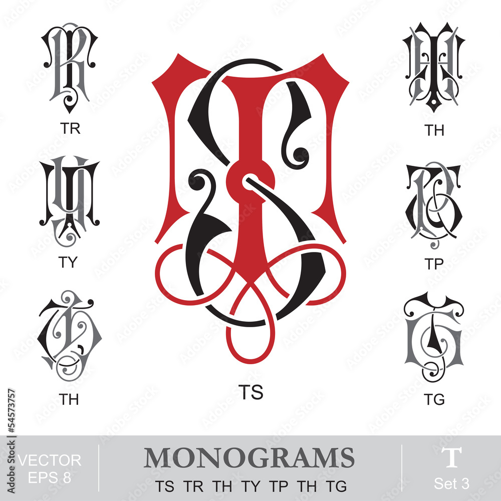 Vintage Monograms TS TR TH TY TP TH TG Stock Vector | Adobe Stock