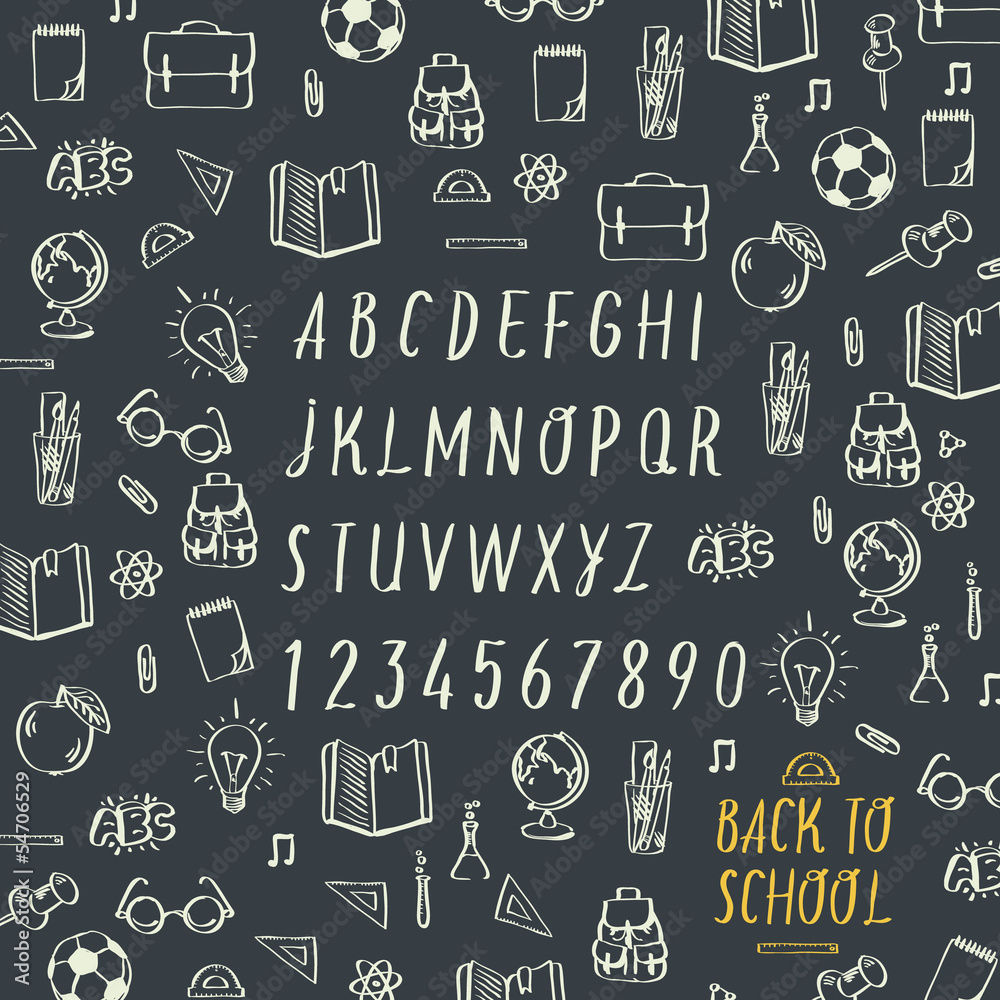 Schools hands draw chalk written font, vector Eps10 image. Stock Vector ...