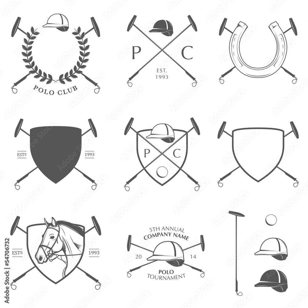Set of vintage horse polo labels, badges and design elements Stock ...