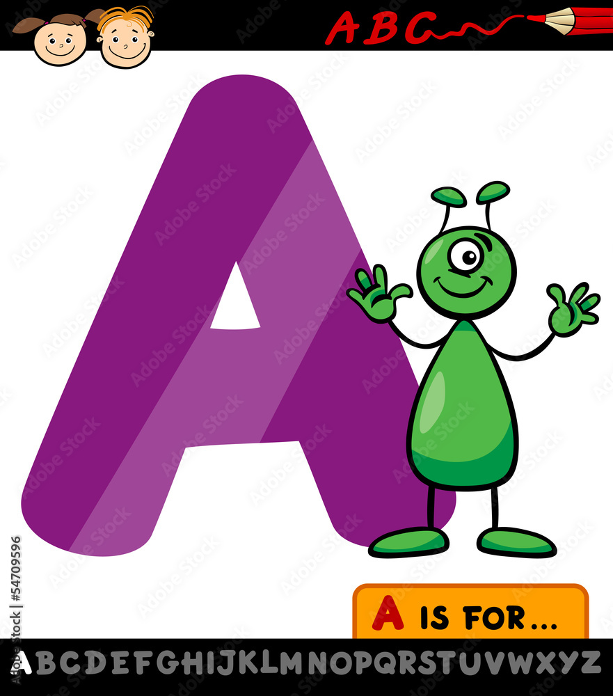 letter a with alien cartoon illustration Stock Vector | Adobe Stock