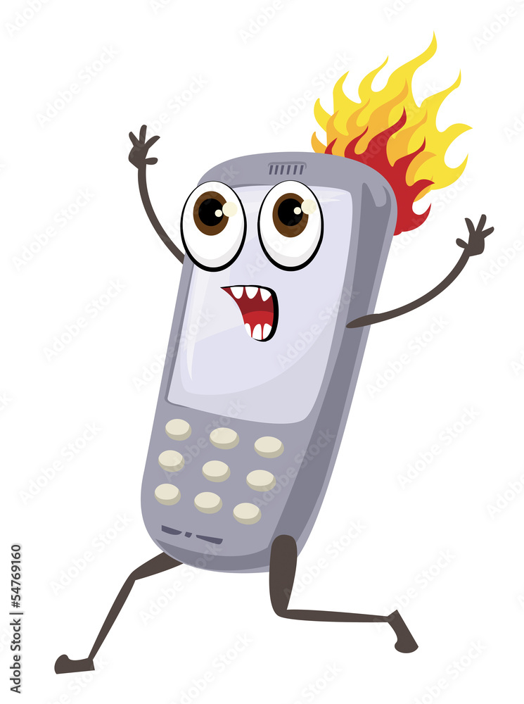 Cartoon mobile phone, screaming, on fire, vector illustration Stock ...