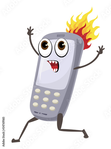 Cartoon mobile phone, screaming, on fire, vector illustration Stock ...