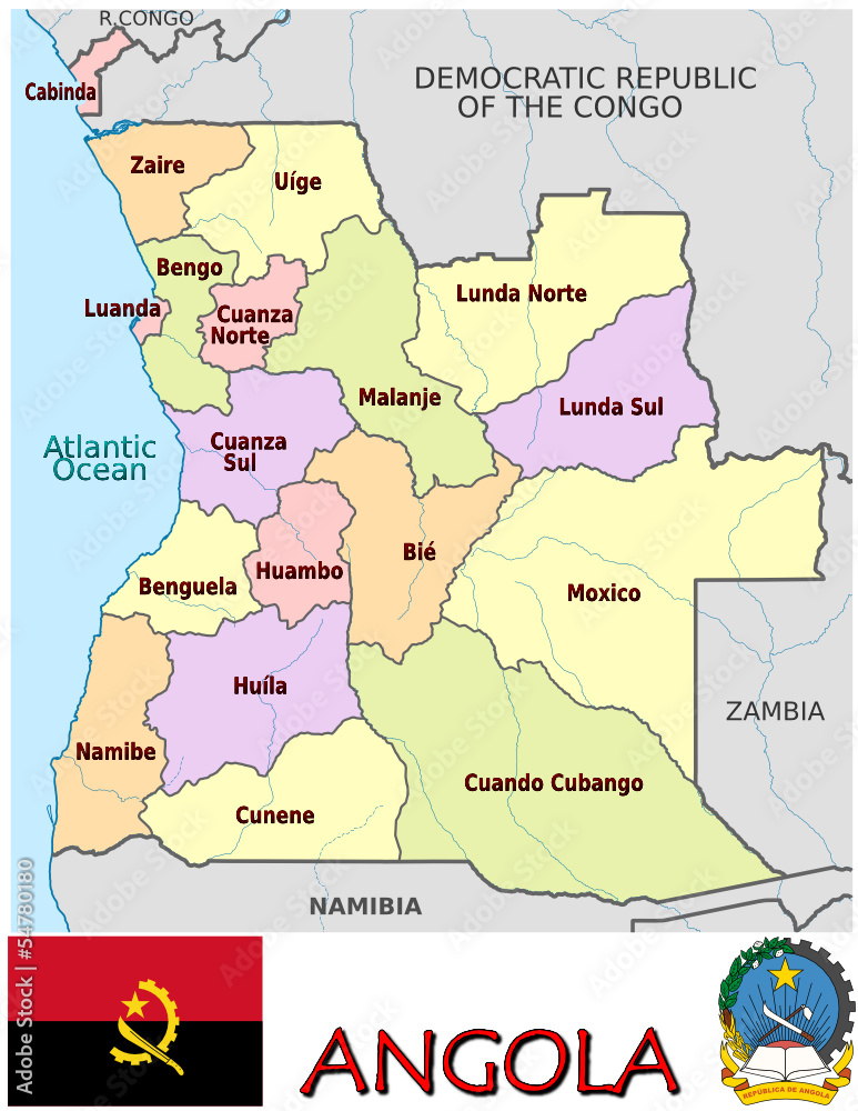 Angola Africa national emblem map symbol motto Stock Vector | Adobe Stock