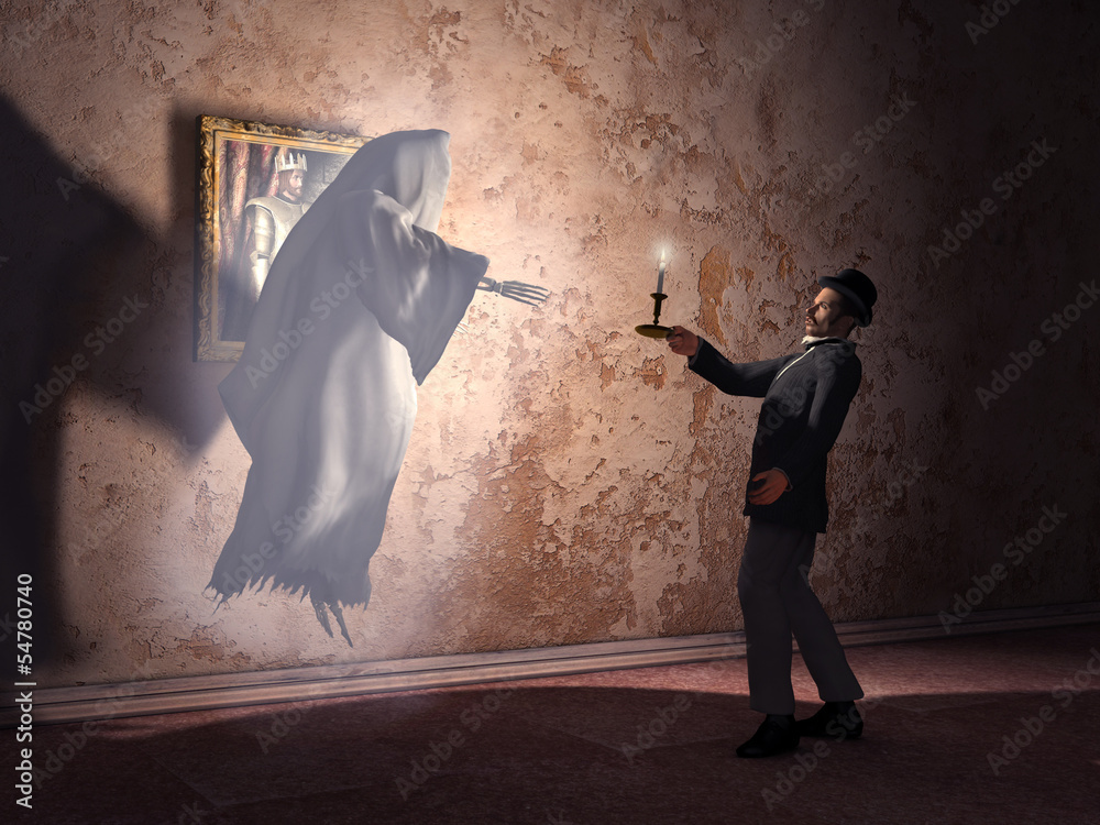 Hombre encontrándose con un fantasma Stock Illustration | Adobe Stock