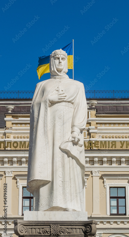 Statue of Princess Olga of Kiev and Ukrainian flag Stock Photo | Adobe ...