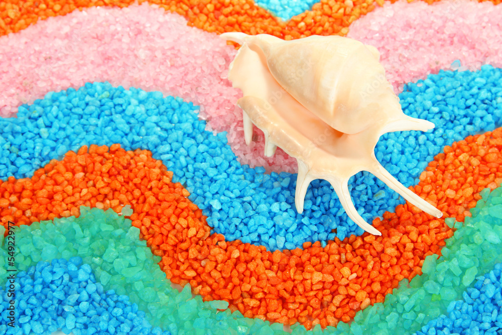 Shell on colorful crystals of sea salt background Stock Photo | Adobe Stock