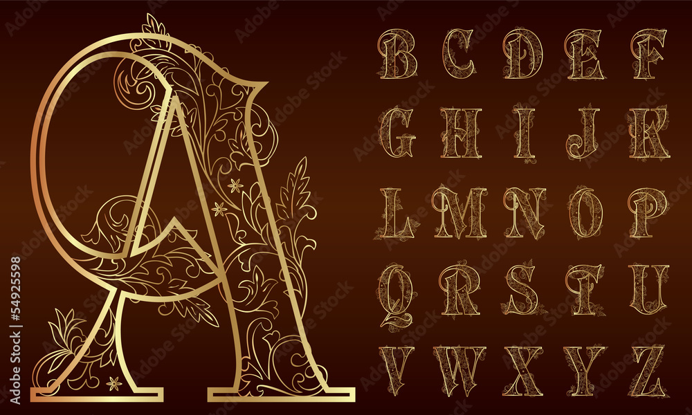 Vintage floral Alphabet Set Stock Vector | Adobe Stock
