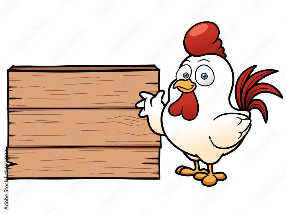 Vector illustration of cartoon chicken with wooden sign Stock Vector ...