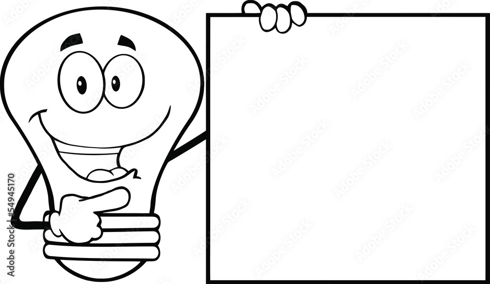 Outlined Light Bulb Cartoon Character Showing A Blank Sign Stock Vector ...