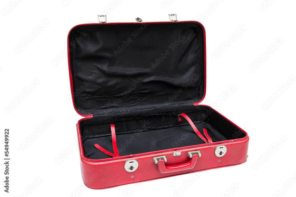 vintage red suitcase open on white background with clipping pat Stock ...