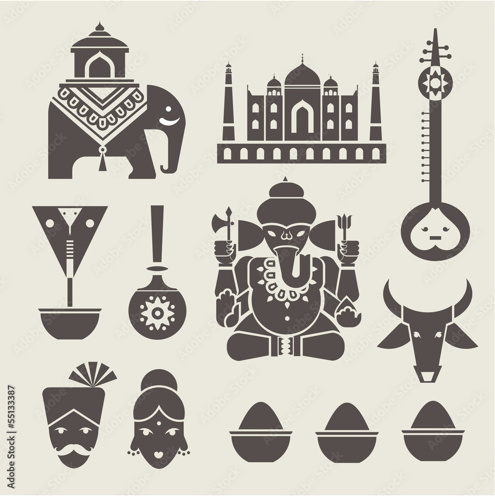 Indian icons Stock Vector | Adobe Stock