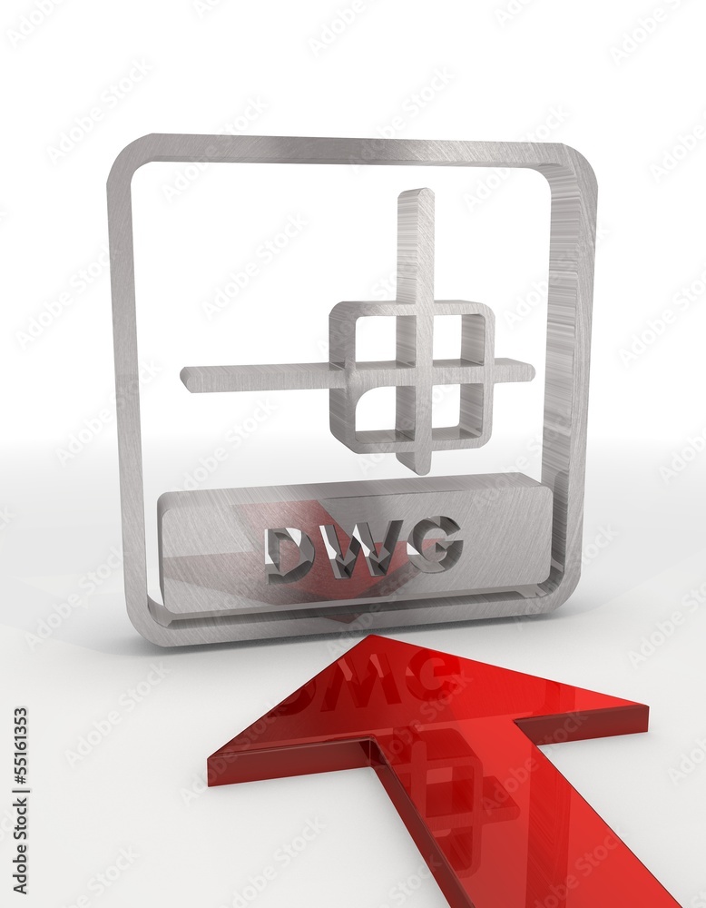 3d render of a decorative dwg file symbol with red arrow Stock ...