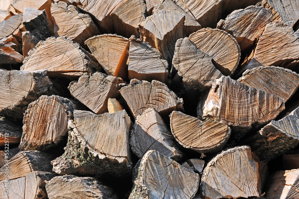 Stacked log from natural birch tree timber Stock Photo | Adobe Stock