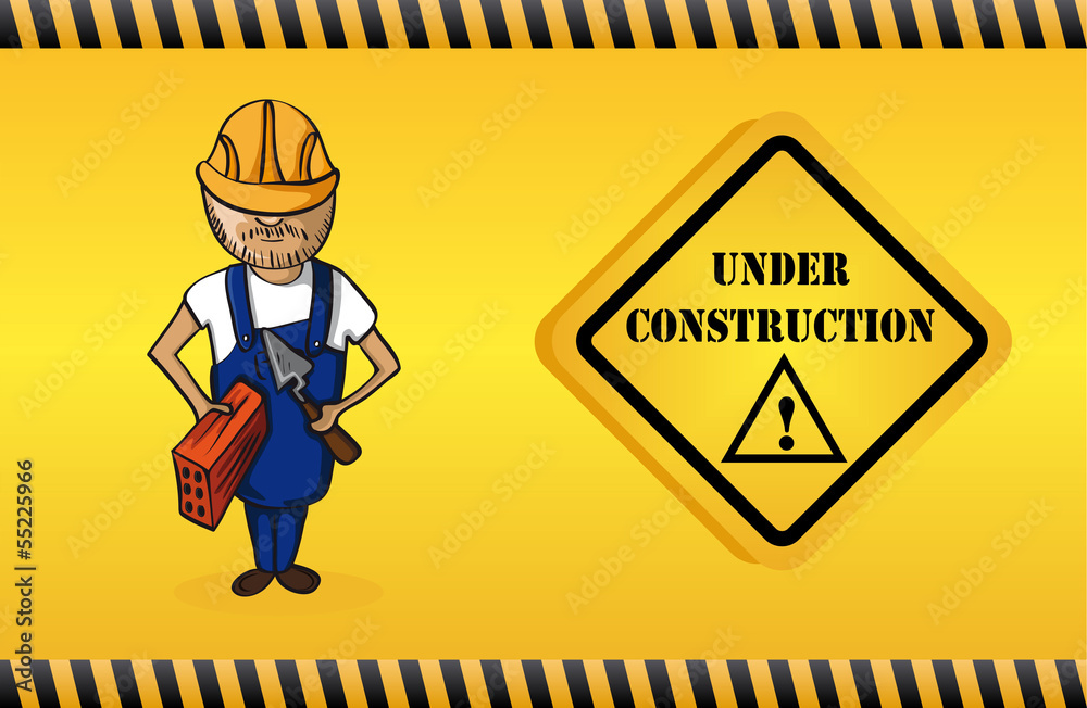 Constructor man cartoon, under construction sign. Stock Vector | Adobe ...