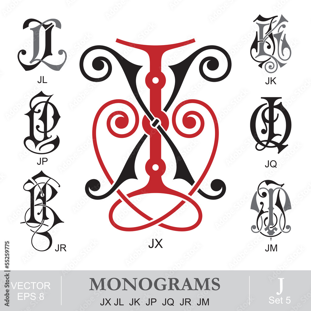 Vintage Monograms JX JL JK JP JQ JR JM Stock Vector | Adobe Stock