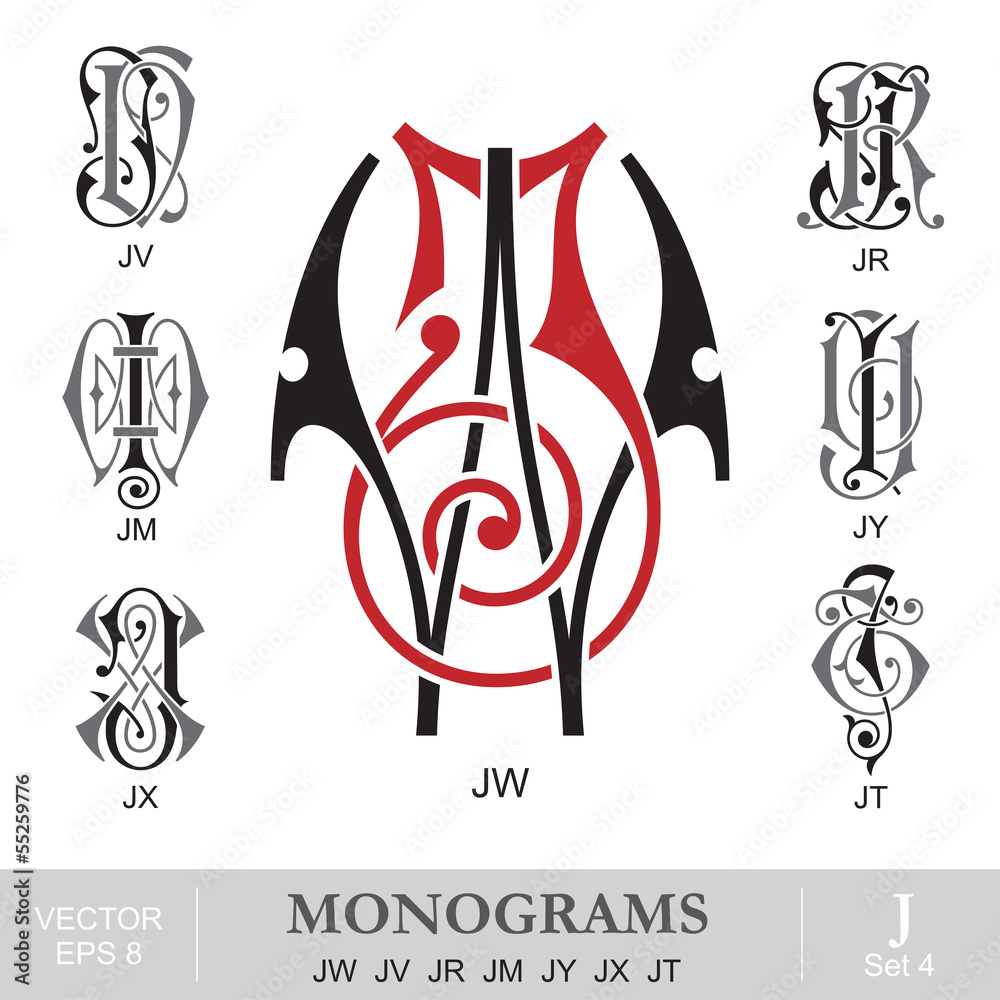 Vintage Monograms JW JV JR JM JY JX JT Stock Vector | Adobe Stock