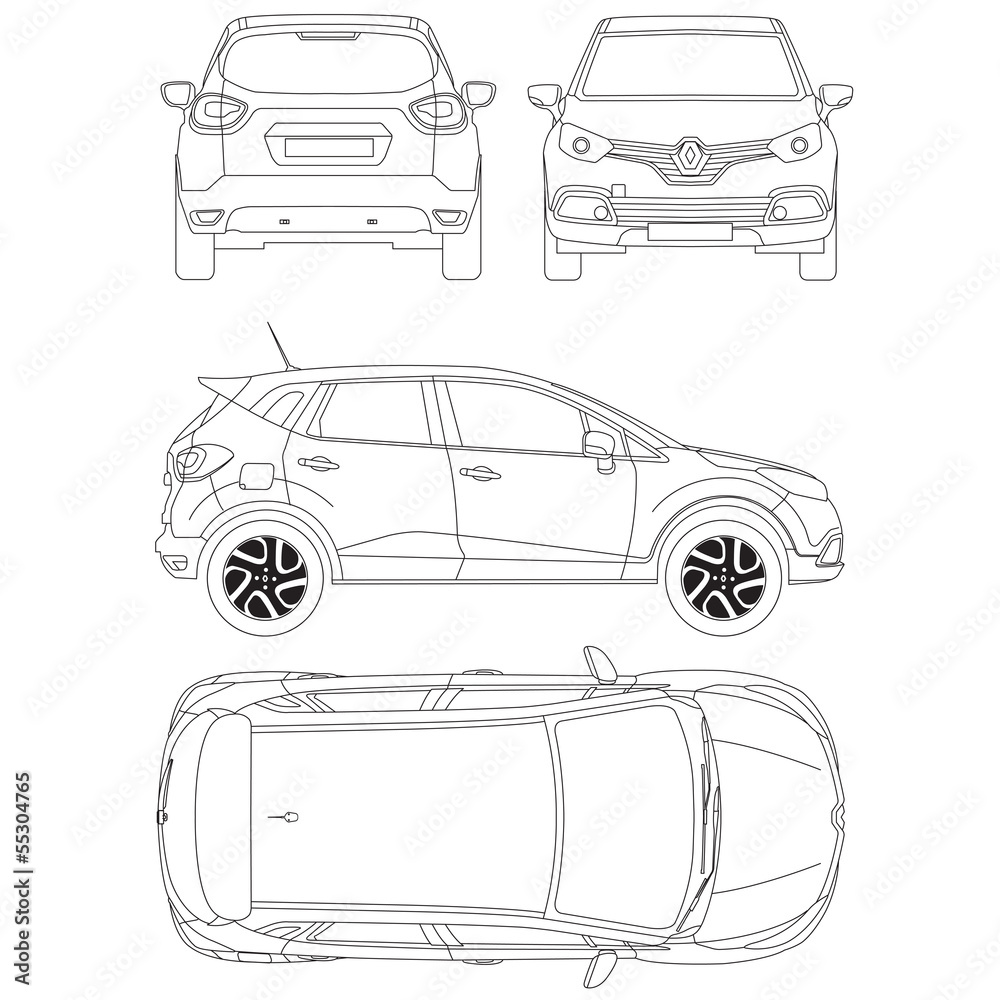 Renault Captur Blueprint Technical Drawing Stock Vector | Adobe Stock